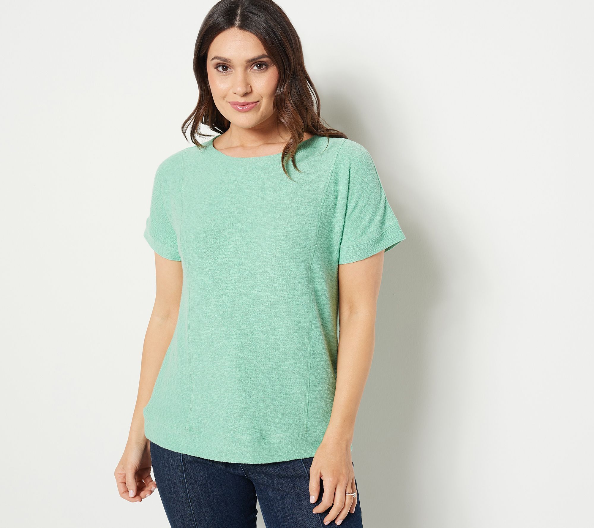 Susan Graver Women's Top Sz XL Weekend Textured Crinkle Knit Green ...