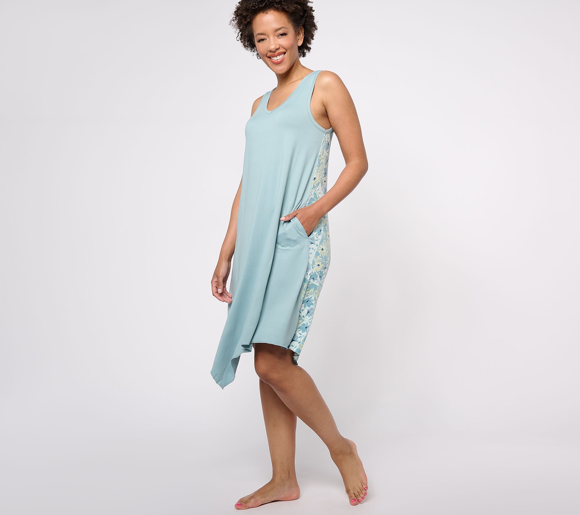 LOGO by Lori Goldstein Women's Dress Sz L Solid & Print Sleep Blue A609805 | eBay